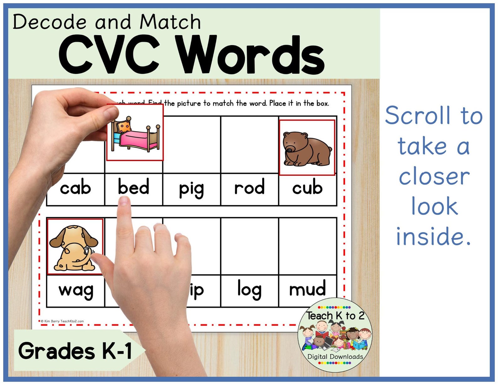 CVC Decoding and Picture Matching Word Mats for Grades K-1 Literacy ...