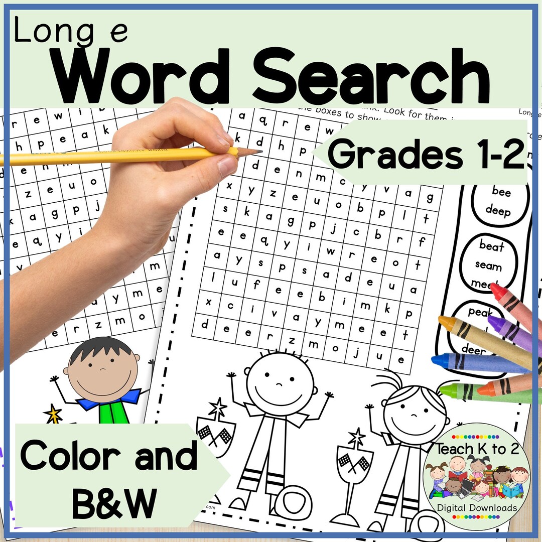 Long E Word Search Puzzles for Grade 1 Literacy Centers/first Grade ...