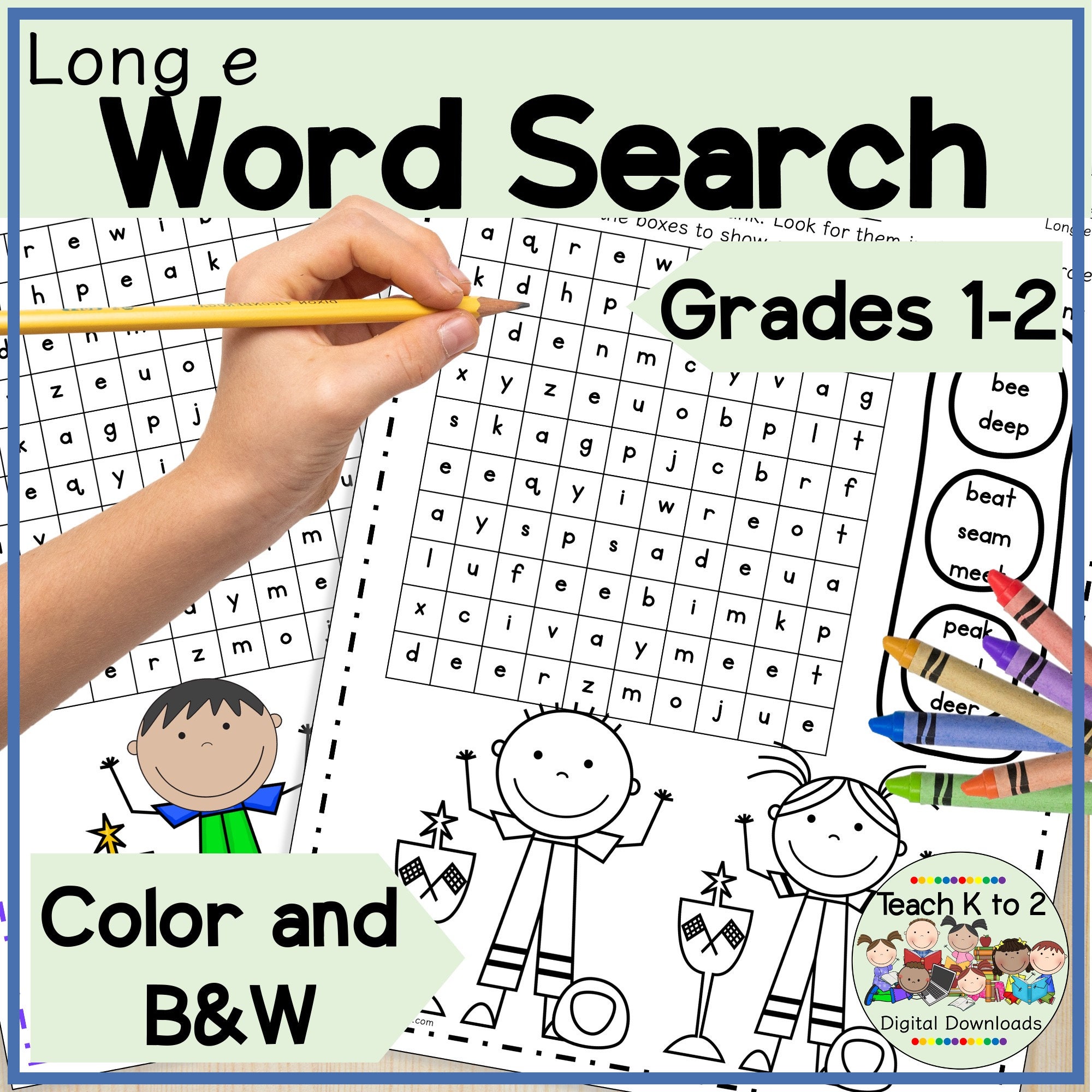 Long E Word Search Puzzles for Grade 1 Literacy Centers/first Grade ...