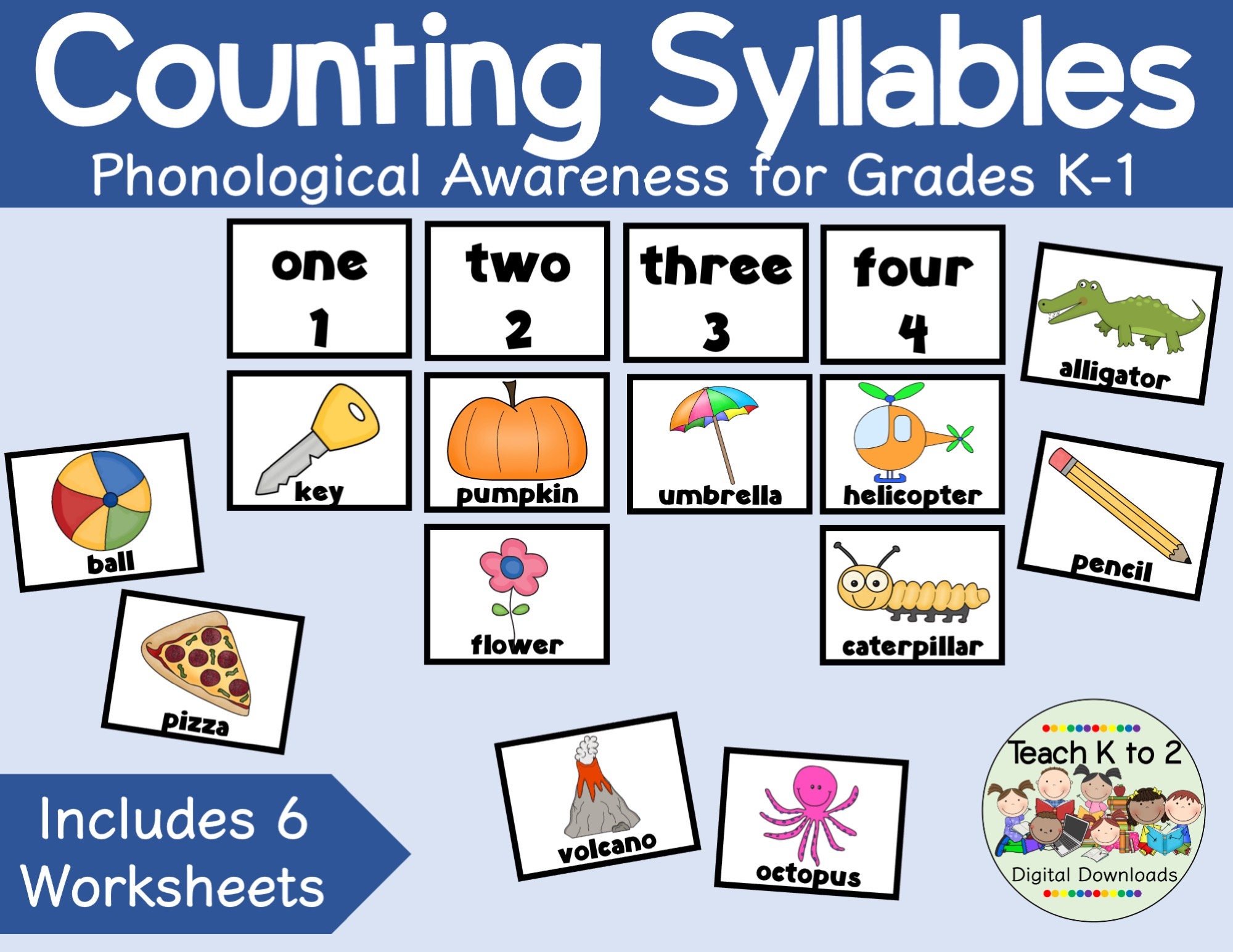 Counting Syllables Activity and Worksheets for Grades K-1/literacy ...