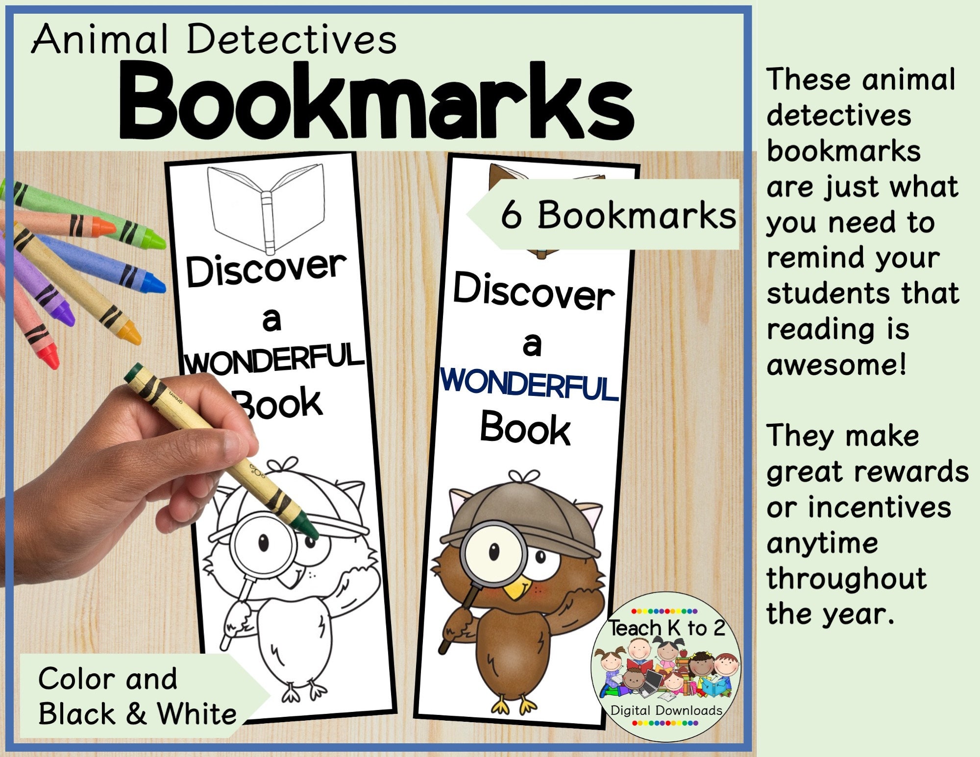 Animal Detectives Bookmarks for Kindergarten, First, or Second Grade ...