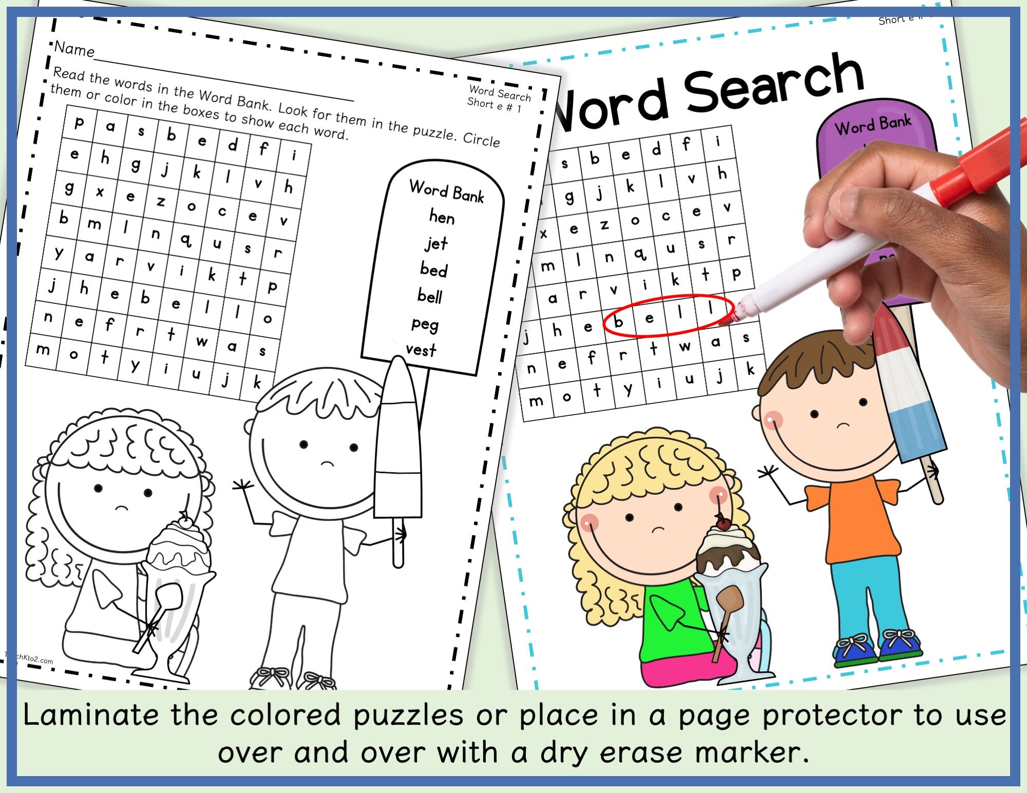 Short E Word Search Puzzles for Grade 1 Literacy Centers/first Grade ...