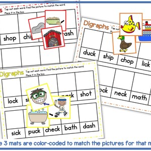 Digraphs Decoding and Picture Matching Word Mats for Grades K-1 ...
