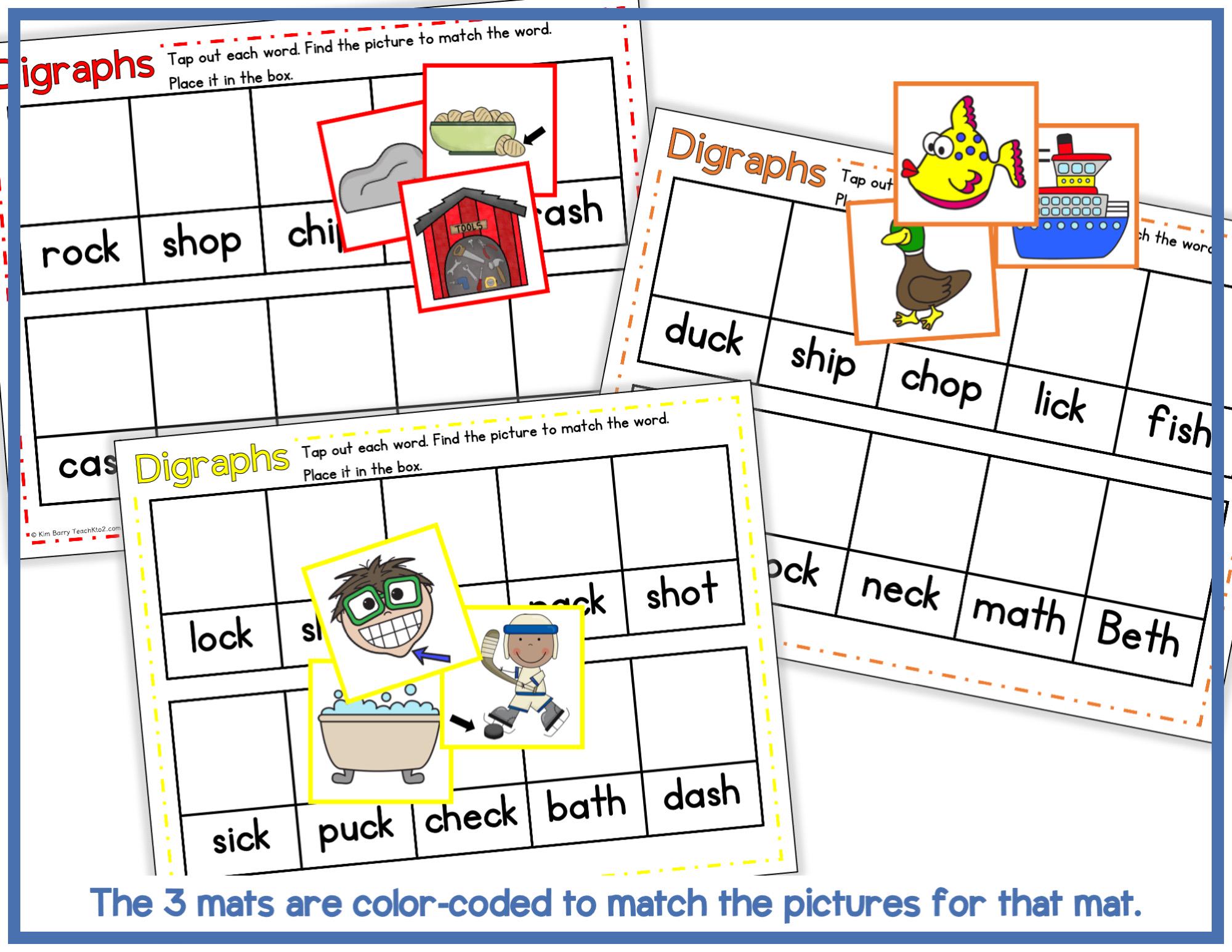 Digraphs Decoding and Picture Matching Word Mats for Grades K-1 ...