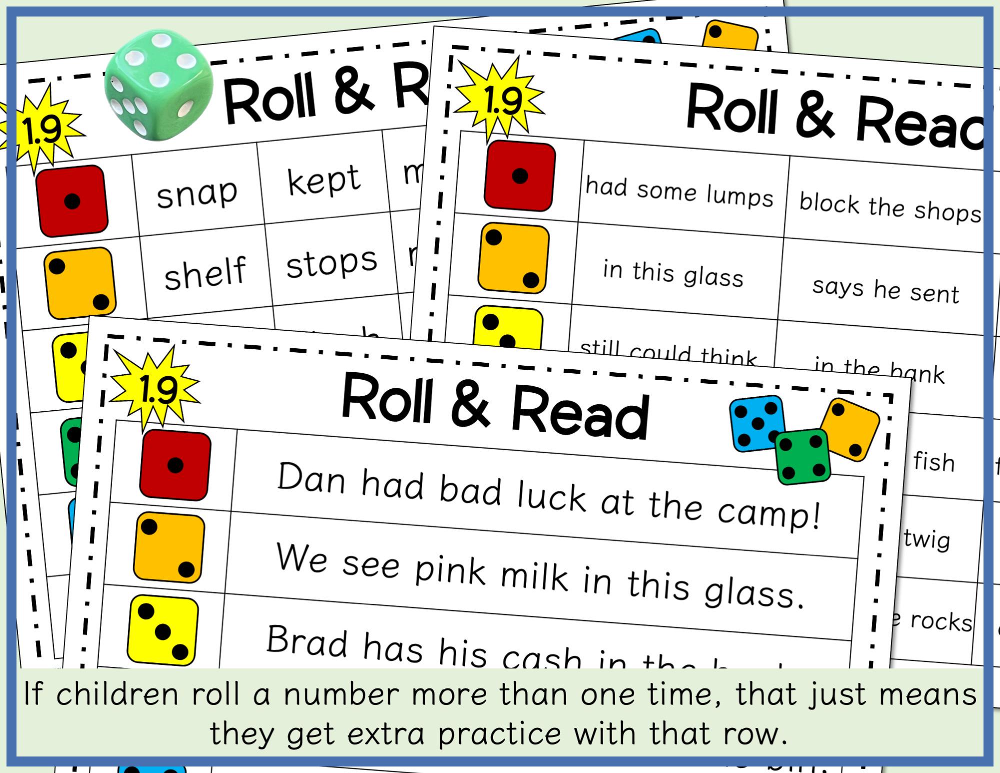 Roll and Read Grade 1 Fluency/words Phrases Sentences Decoding Small ...