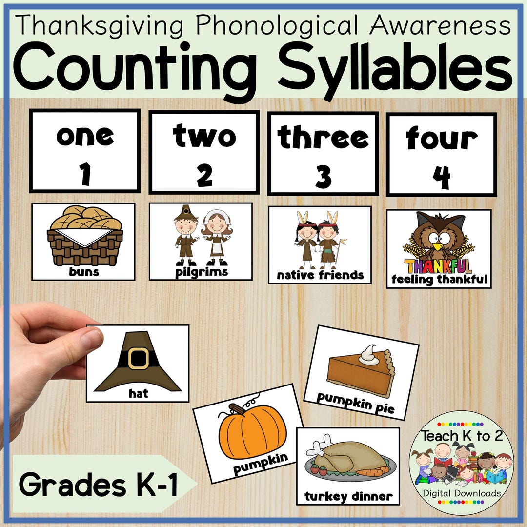 Thanksgiving Counting Syllables Activity for Grades K-1/literacy Center ...