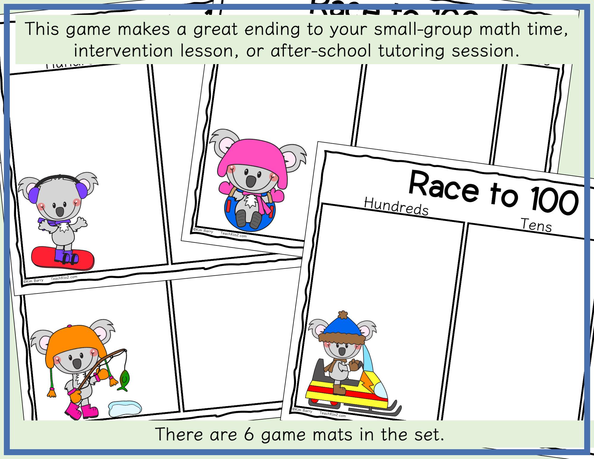 Winter Race to 100 Place Value Game for First or Second Grade January ...
