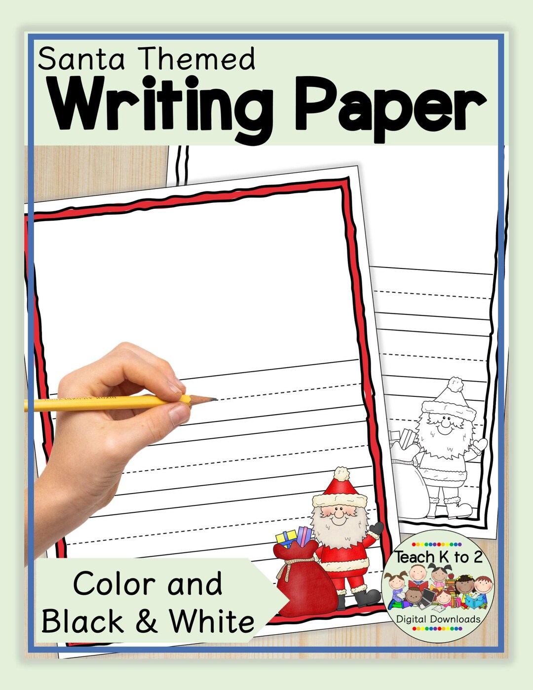 Christmas Santa Themed Primary Lined Writing Paper Differentiated for ...