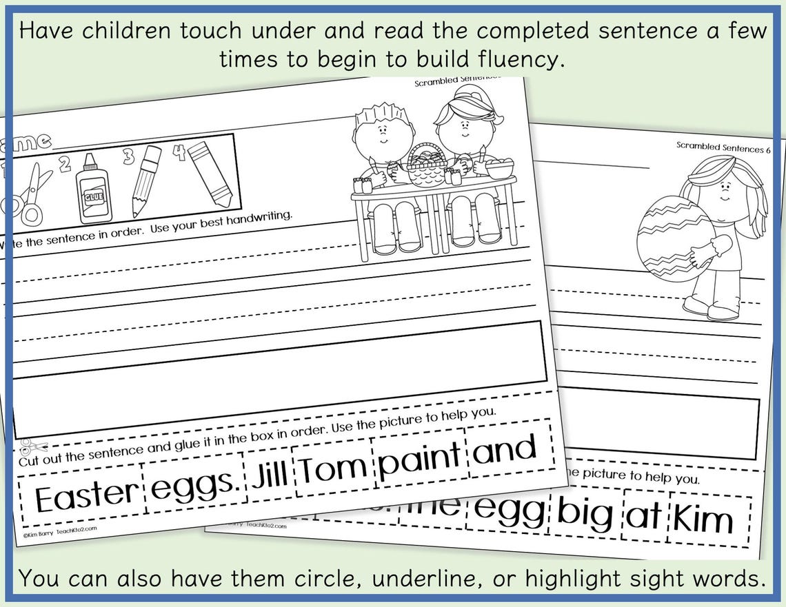 Easter Scrambled Sentences Cut and Paste Writing Activity for First ...