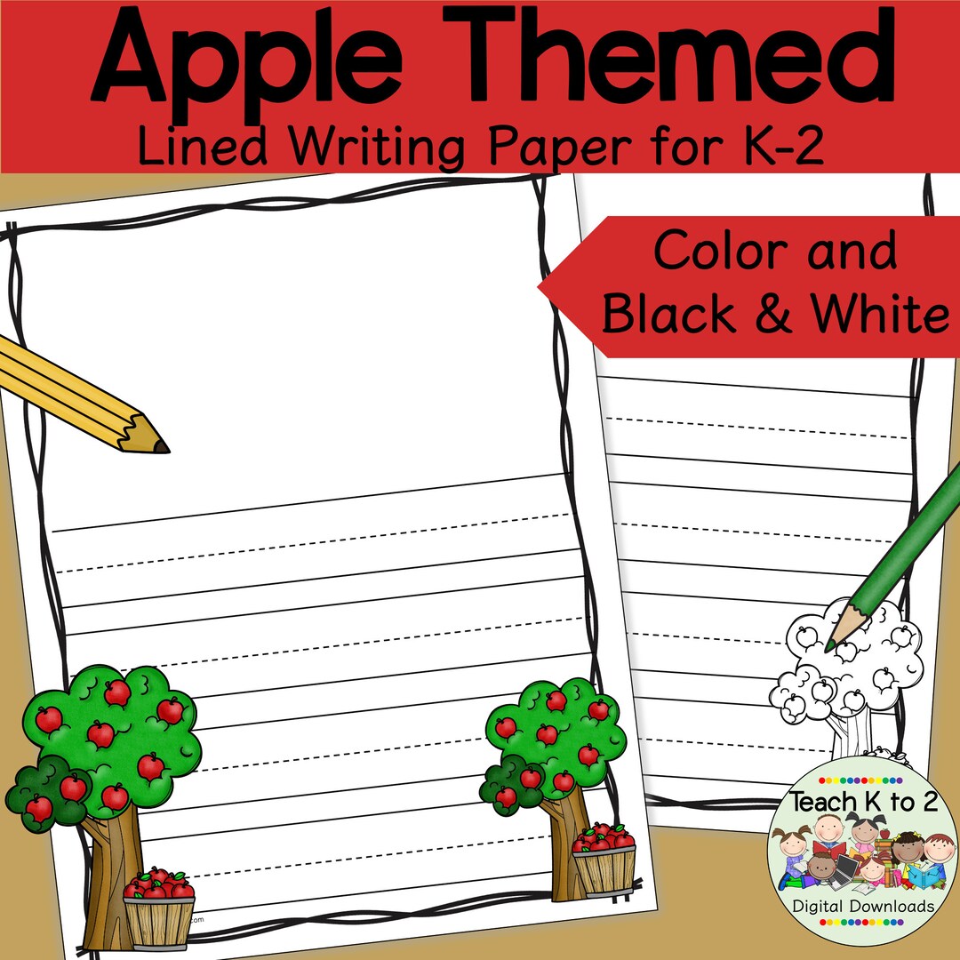 Apple Themed Primary Lined Writing Paper for Grades K-2 Fall Writing ...
