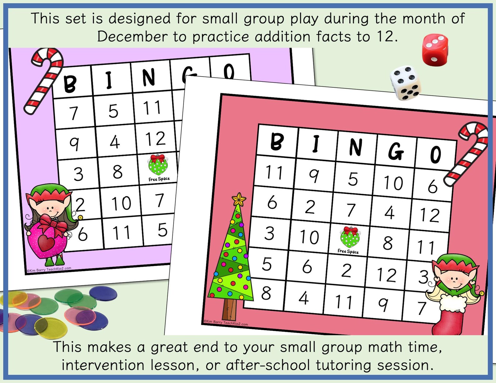 Christmas Addition BINGO With Dice for First or Second Grade Holiday ...