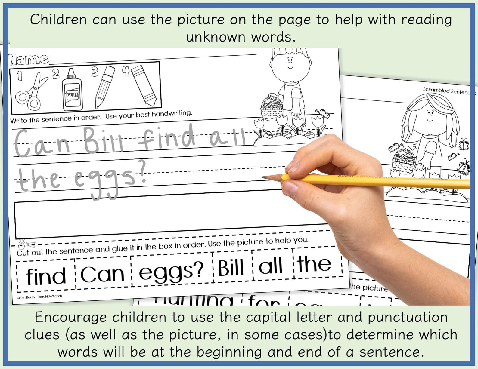 Easter Scrambled Sentences Cut and Paste Writing Activity for First ...