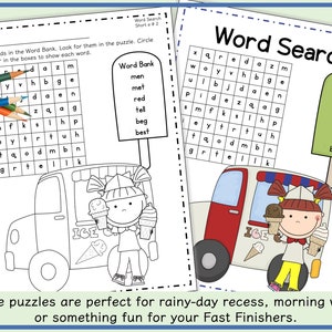 Short E Word Search Puzzles for Grade 1 Literacy Centers/first Grade ...