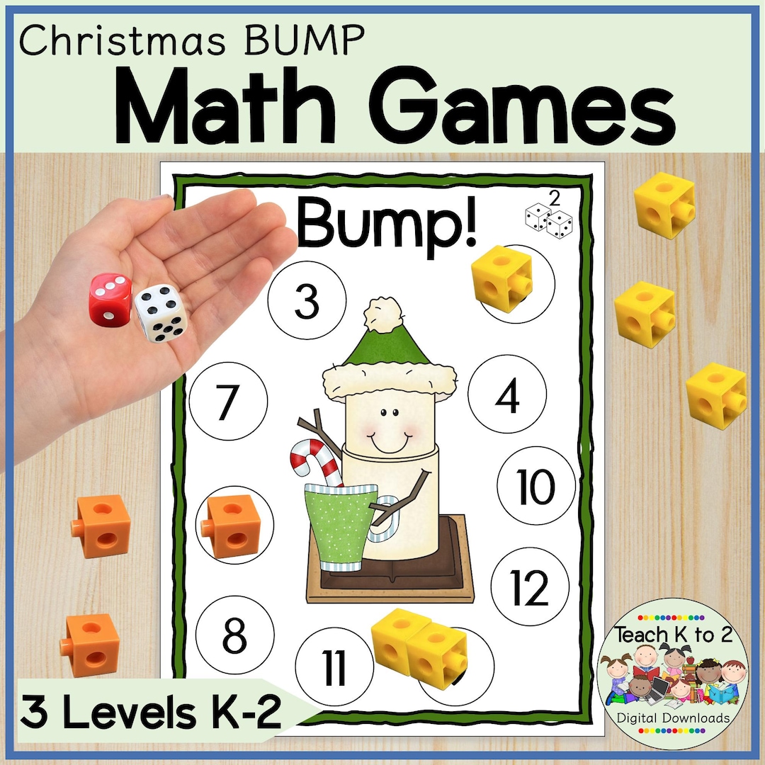 Christmas BUMP Math Games for Number ID and Addition to 12 or 18 ...