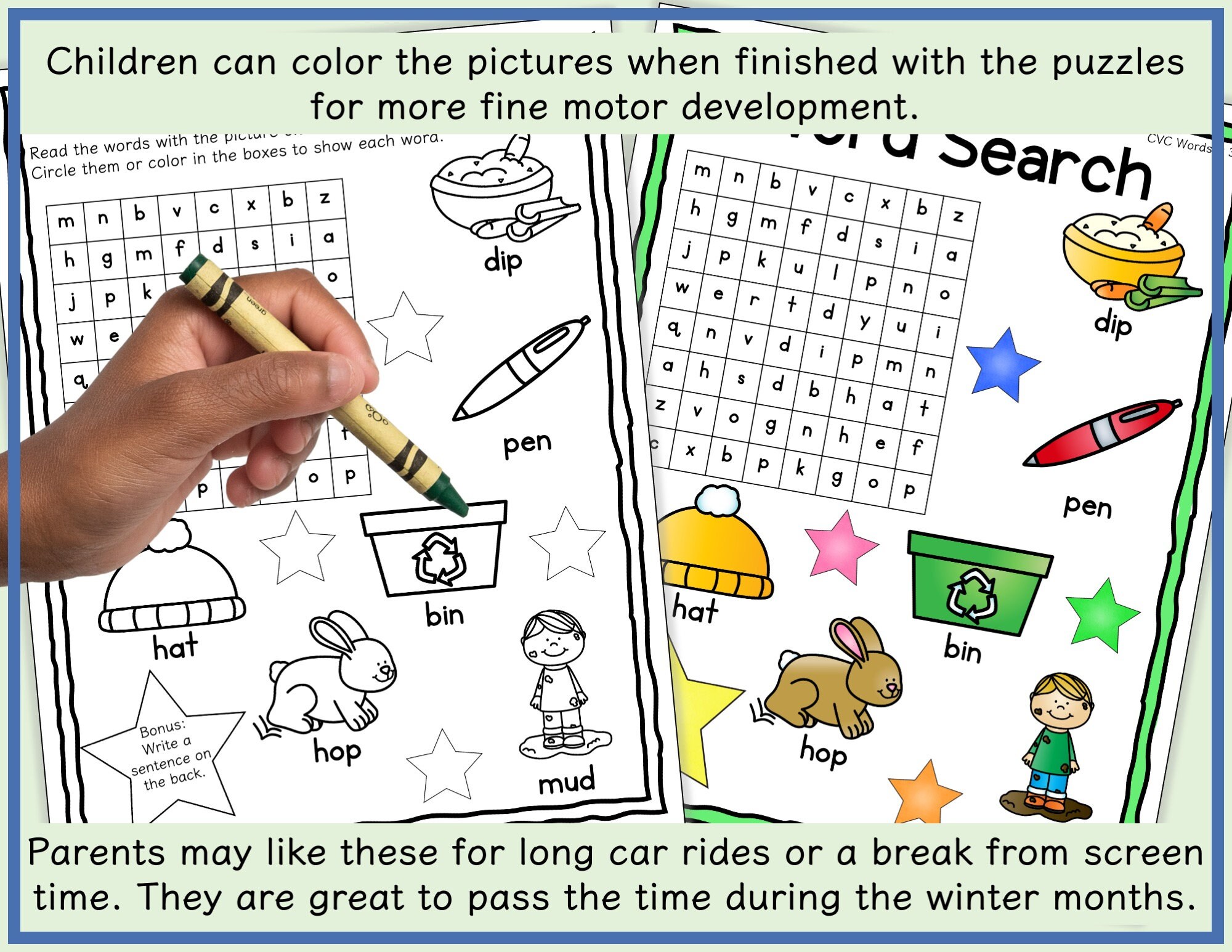 CVC Word Search Puzzles for Grade 1 Literacy Centers/first Grade ...