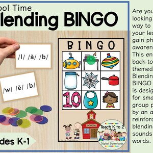 Blending BINGO Phonemic Awareness Back to School Themed Game for ...