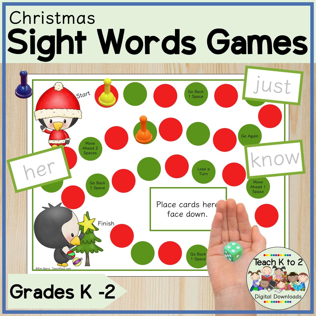 Christmas Sight Words Game Boards for Kindergarten, First, or Second ...