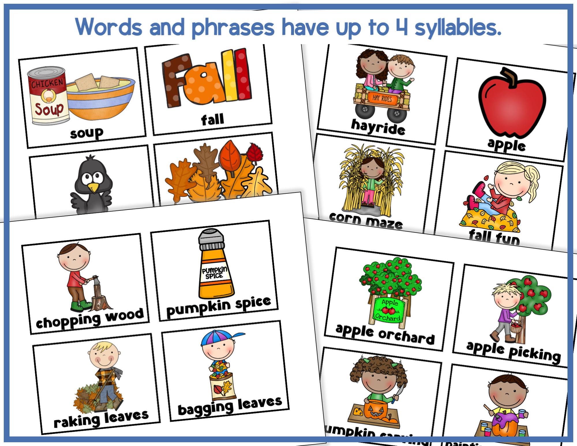 Fall Counting Syllables Activity for Grades K-1/literacy Center/science ...