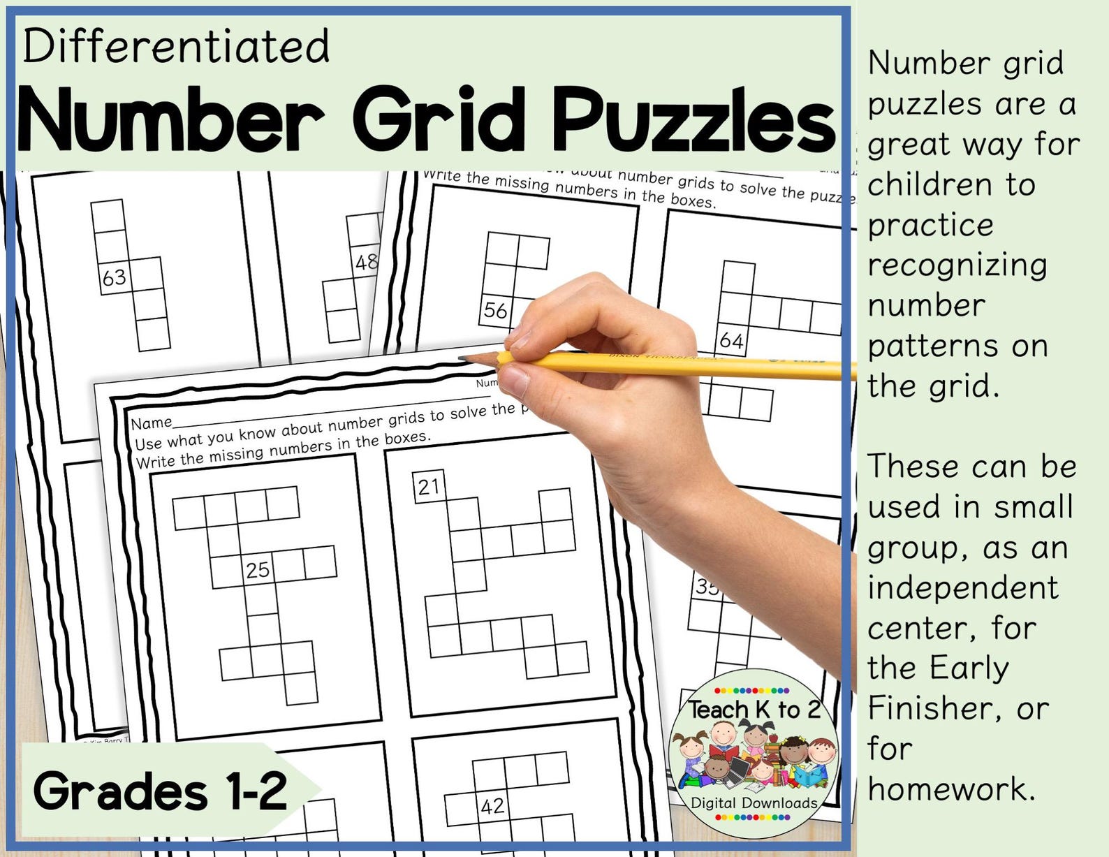 Differentiated Number Grid Puzzles for First or Second Grade/place ...