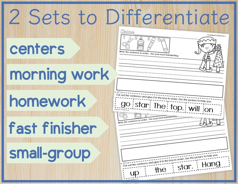 Christmas Scrambled Sentences Cut and Paste Writing Activity for First ...