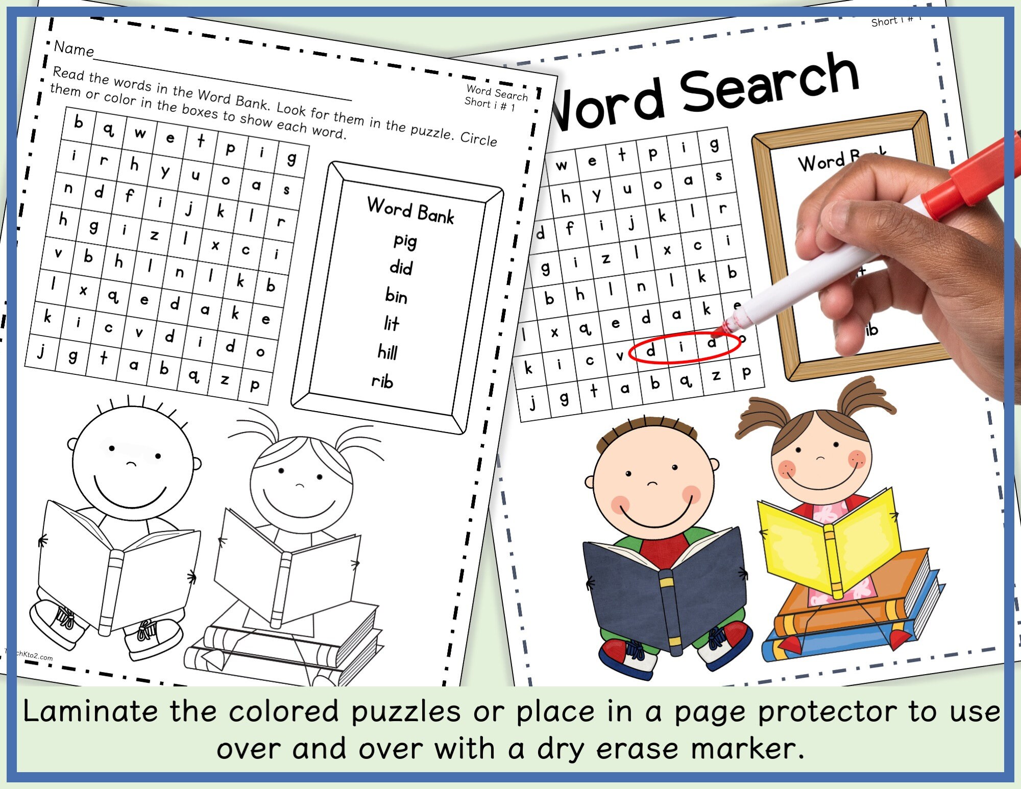 Short I Word Search Puzzles for Grade 1 Literacy Centers/first Grade ...