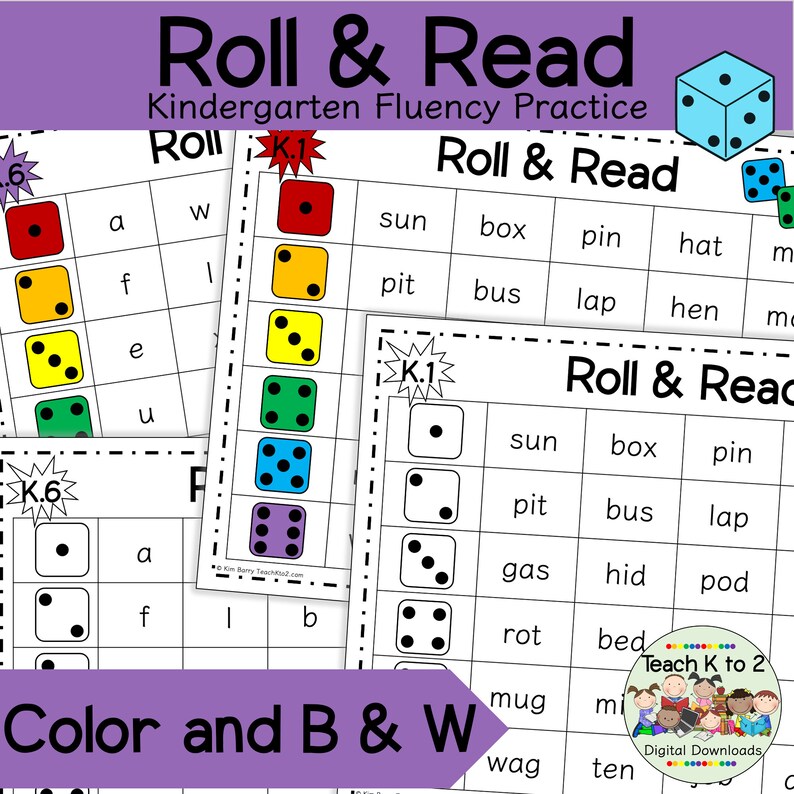 Roll and Read Kindergarten Fluency/letters/sounds/words/decoding Small ...