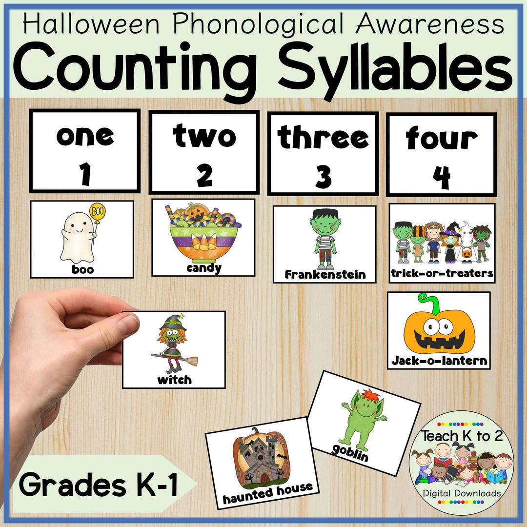 Halloween Counting Syllables Activity for Grades K-1/literacy Center ...