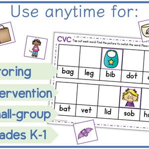 CVC Decoding and Picture Matching Word Mats for Grades K-1 Literacy ...