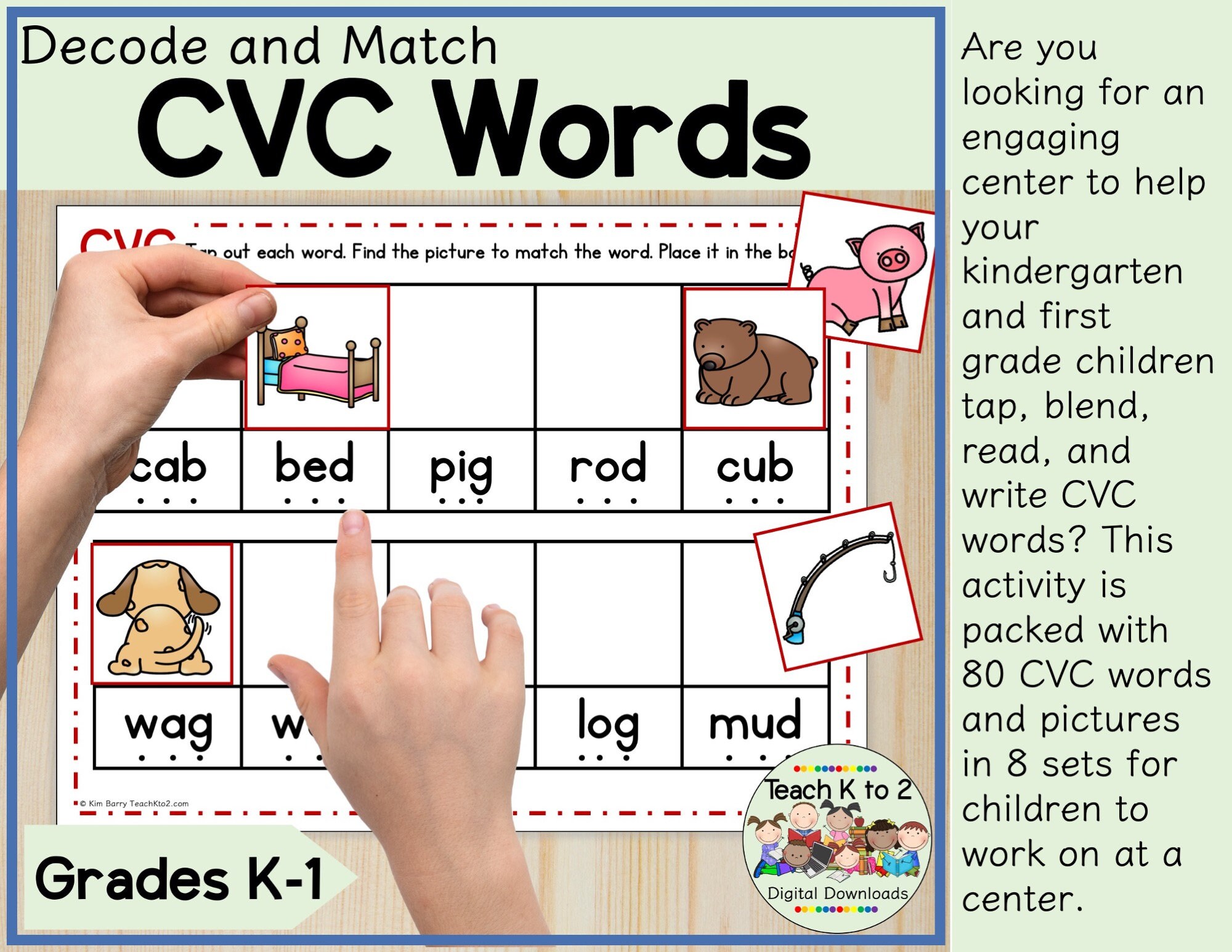 CVC Decoding and Picture Matching Word Mats for Grades K-1 Literacy ...