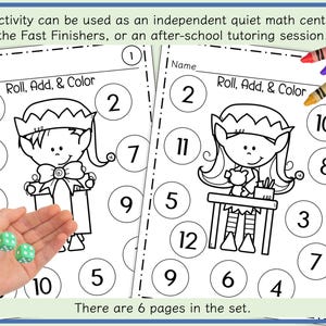 Roll, Add, and Color Christmas Math Dice Game for Kindergarten, First ...