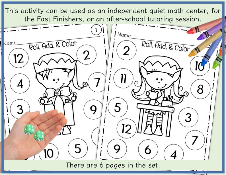 Roll, Add, and Color Christmas Math Dice Game for Kindergarten, First ...
