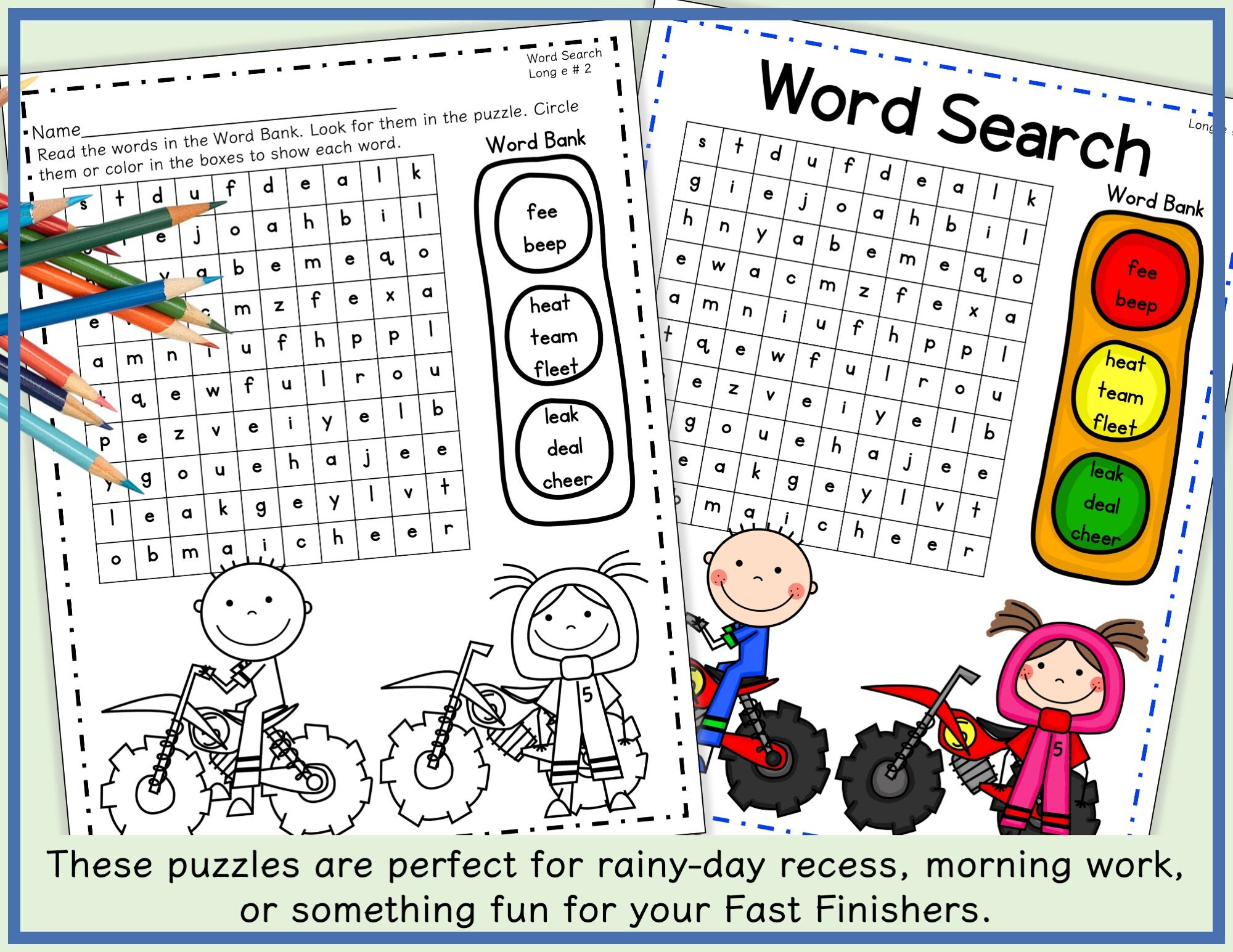 Long E Word Search Puzzles for Grade 1 Literacy Centers/first Grade ...