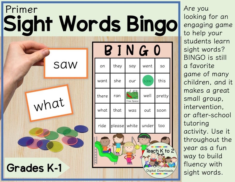 Primer Sight Words BINGO for Kindergarten or First Grade Small Group ...