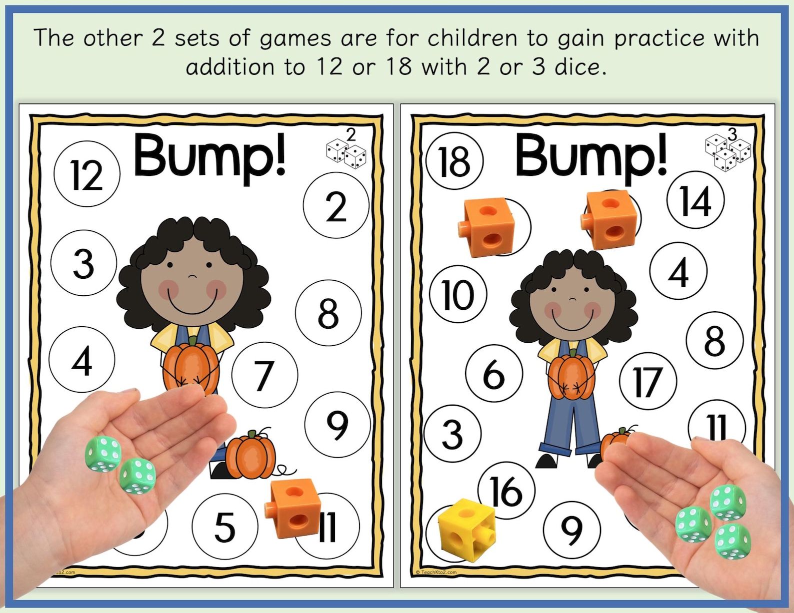 BUMP Math Games for Number ID and Addition to 12 or 18 Differentiated ...