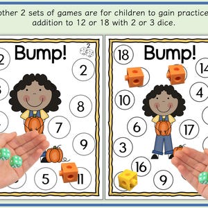 BUMP Math Games for Number ID and Addition to 12 or 18 Differentiated ...