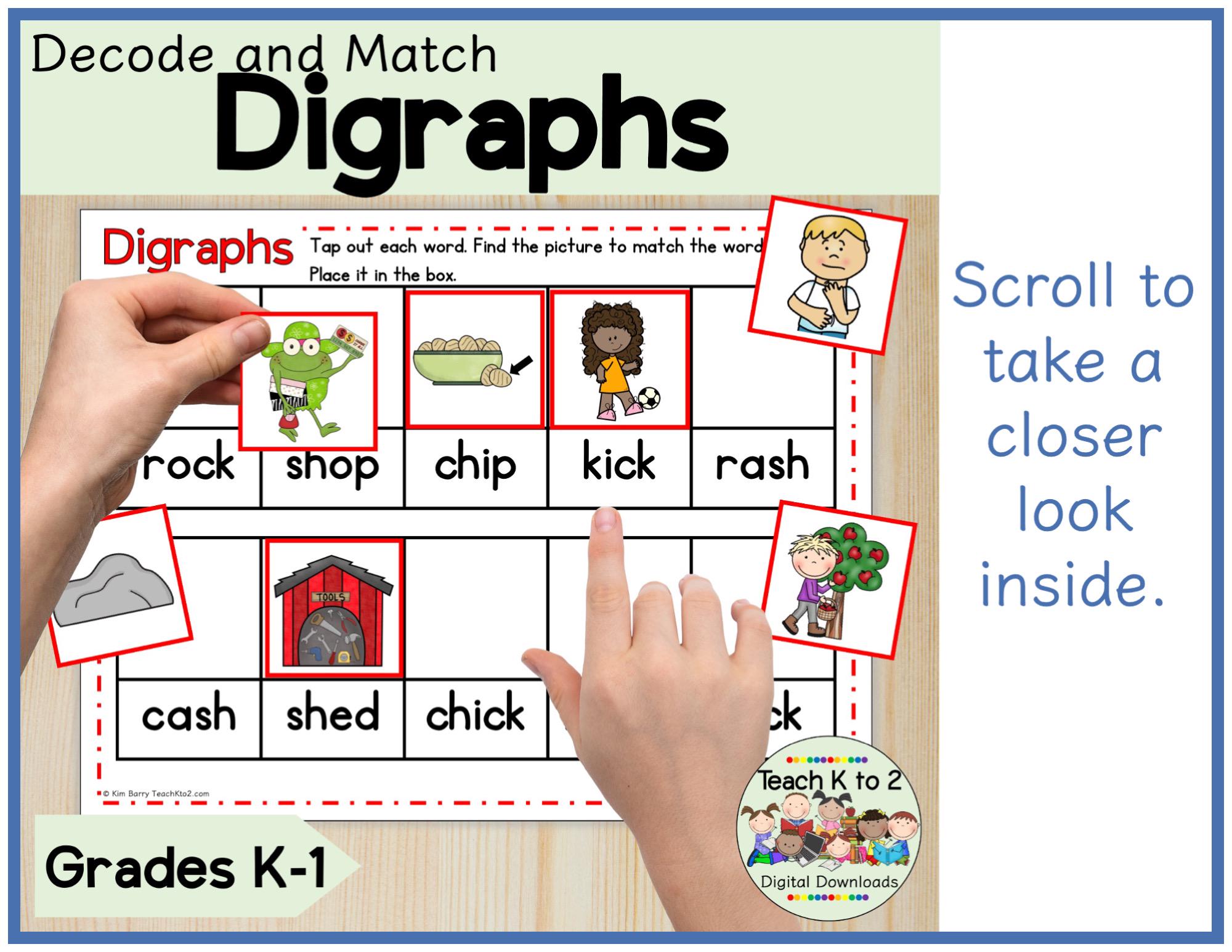 Digraphs Decoding and Picture Matching Word Mats for Grades K-1 ...