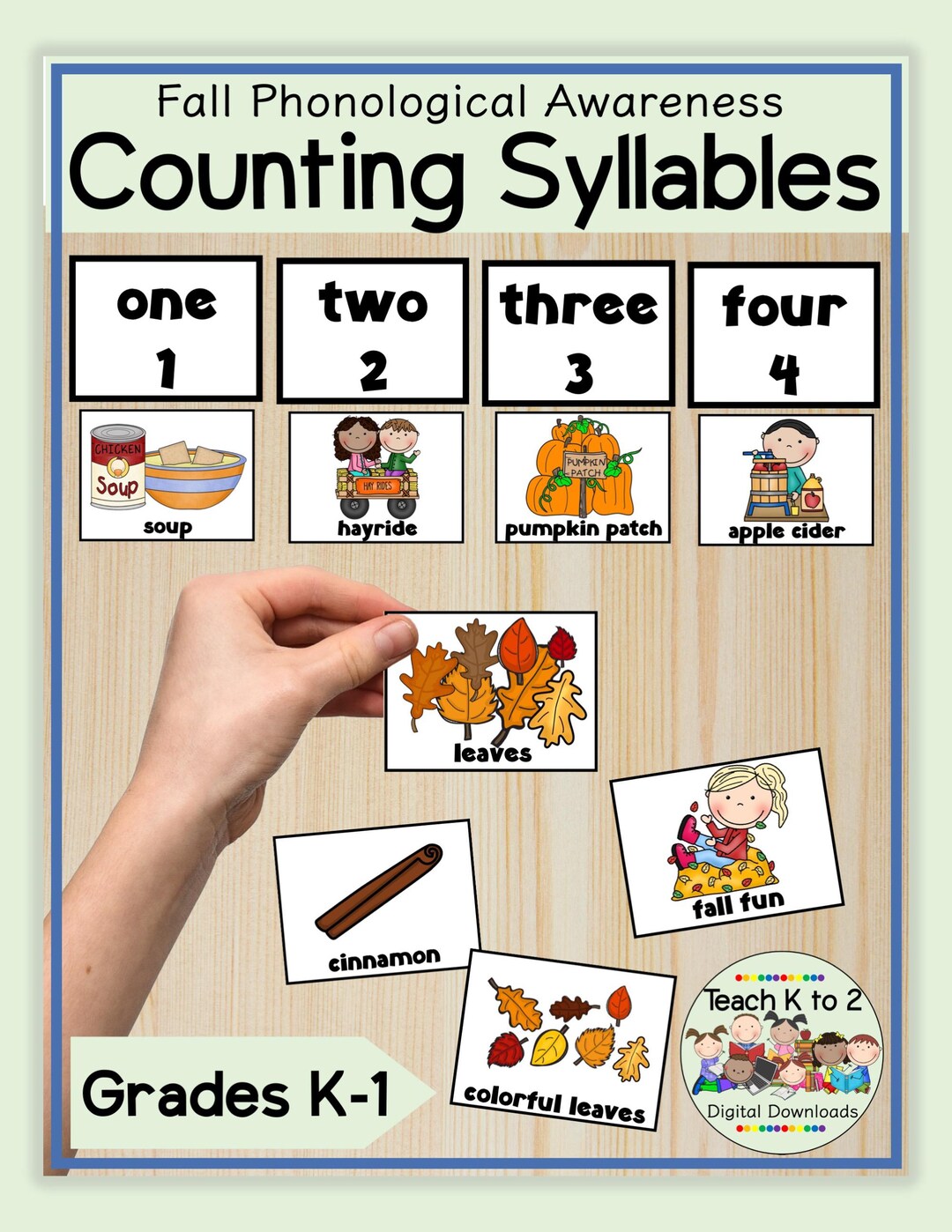 Fall Counting Syllables Activity for Grades K-1/literacy Center/science ...