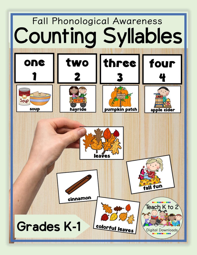 Fall Counting Syllables Activity for Grades K-1/literacy Center/science ...