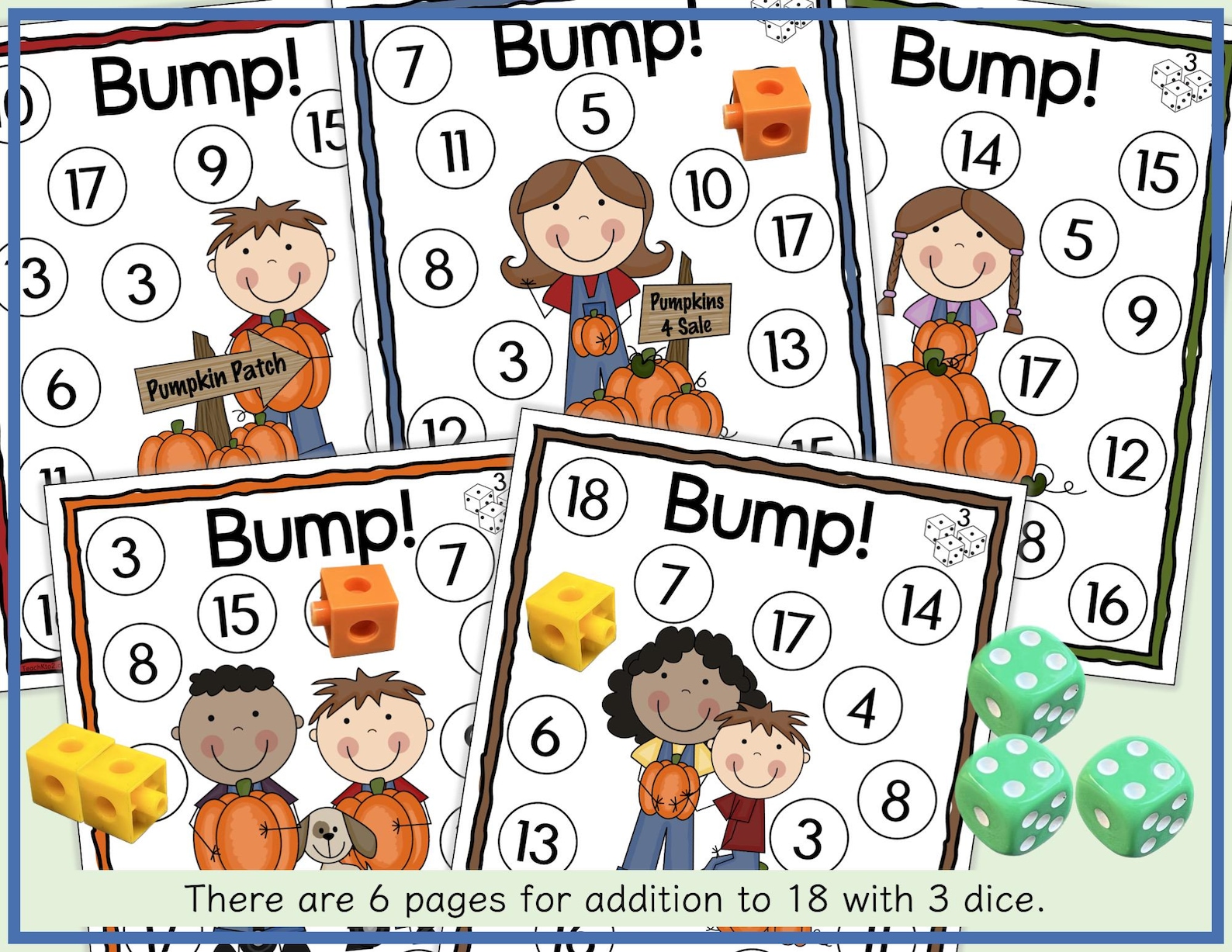 BUMP Math Games for Number ID and Addition to 12 or 18 Differentiated ...