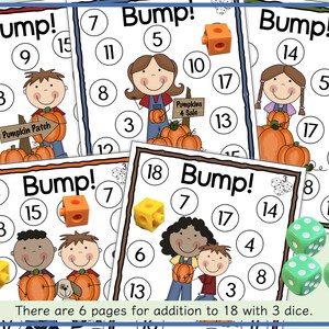 BUMP Math Games for Number ID and Addition to 12 or 18 Differentiated ...