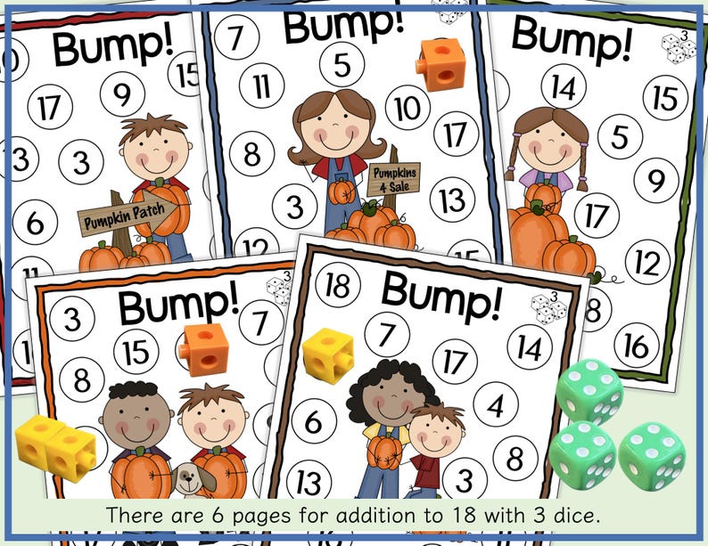 BUMP Math Games for Number ID and Addition to 12 or 18 Differentiated ...