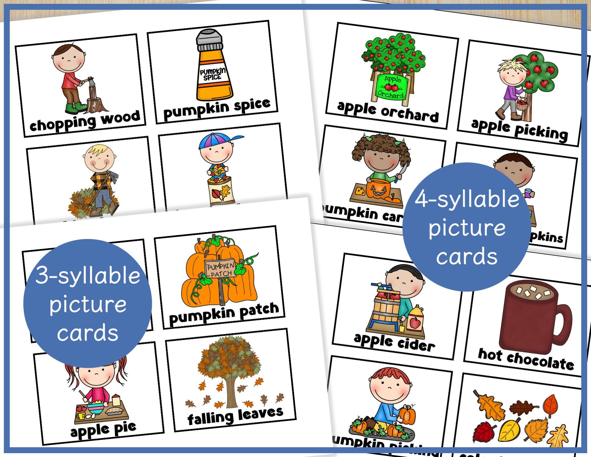 Fall Counting Syllables Activity for Grades K-1/literacy Center/science ...