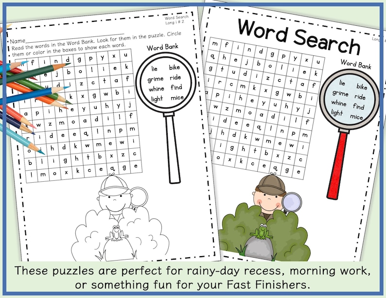 Long I Word Search Puzzles for Grade 1 Literacy Centers/first Grade ...