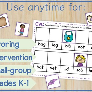 CVC Decode & Match Pictures | Word Mats | Grades K-1 Literacy Center ...