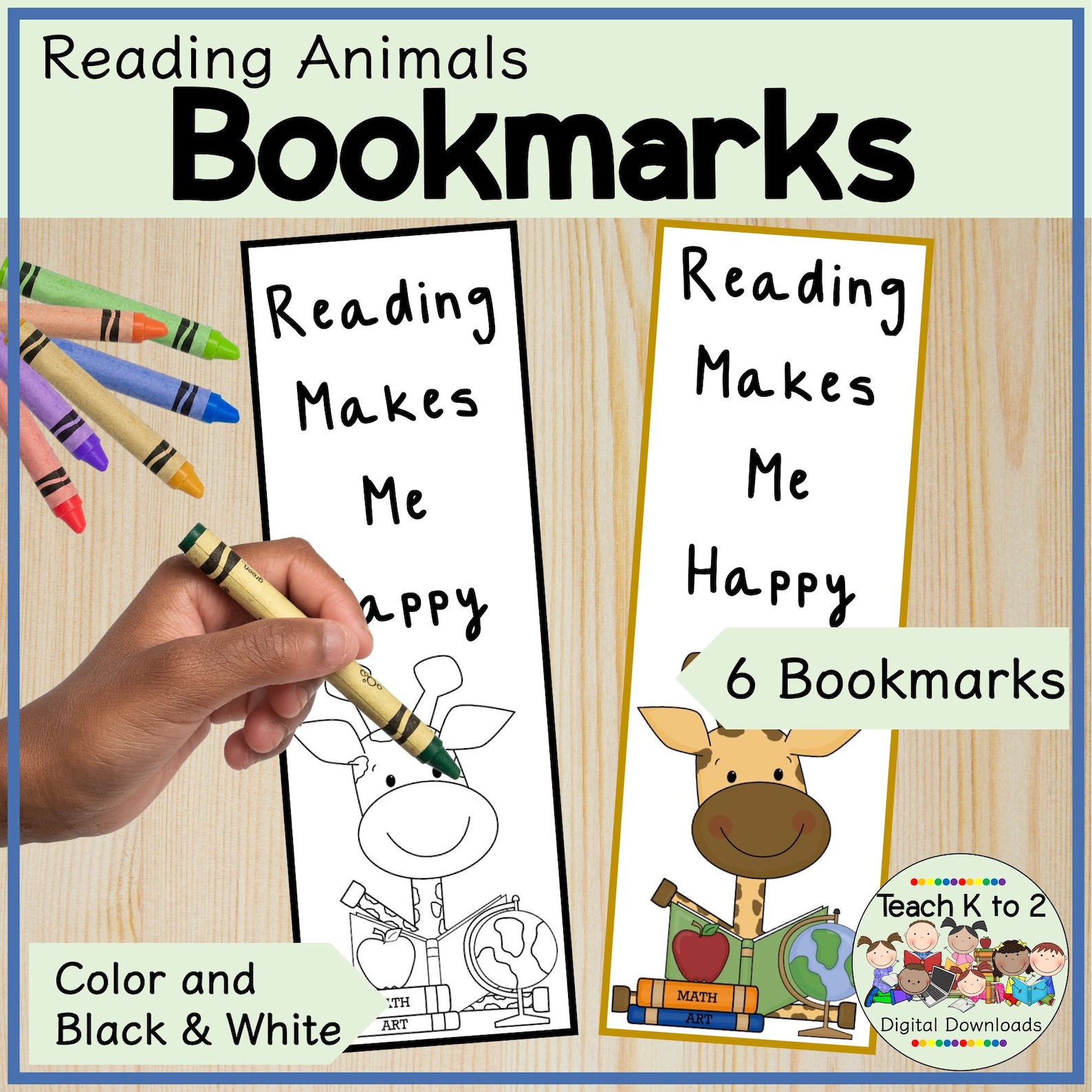 Printable Reading Animals Bookmarks in Color and Black & White for Kids ...