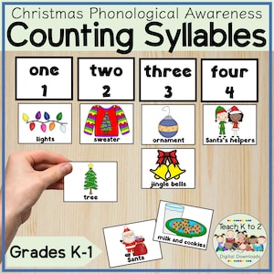 Christmas Counting Syllables Activity for Grades K-1/literacy Center ...