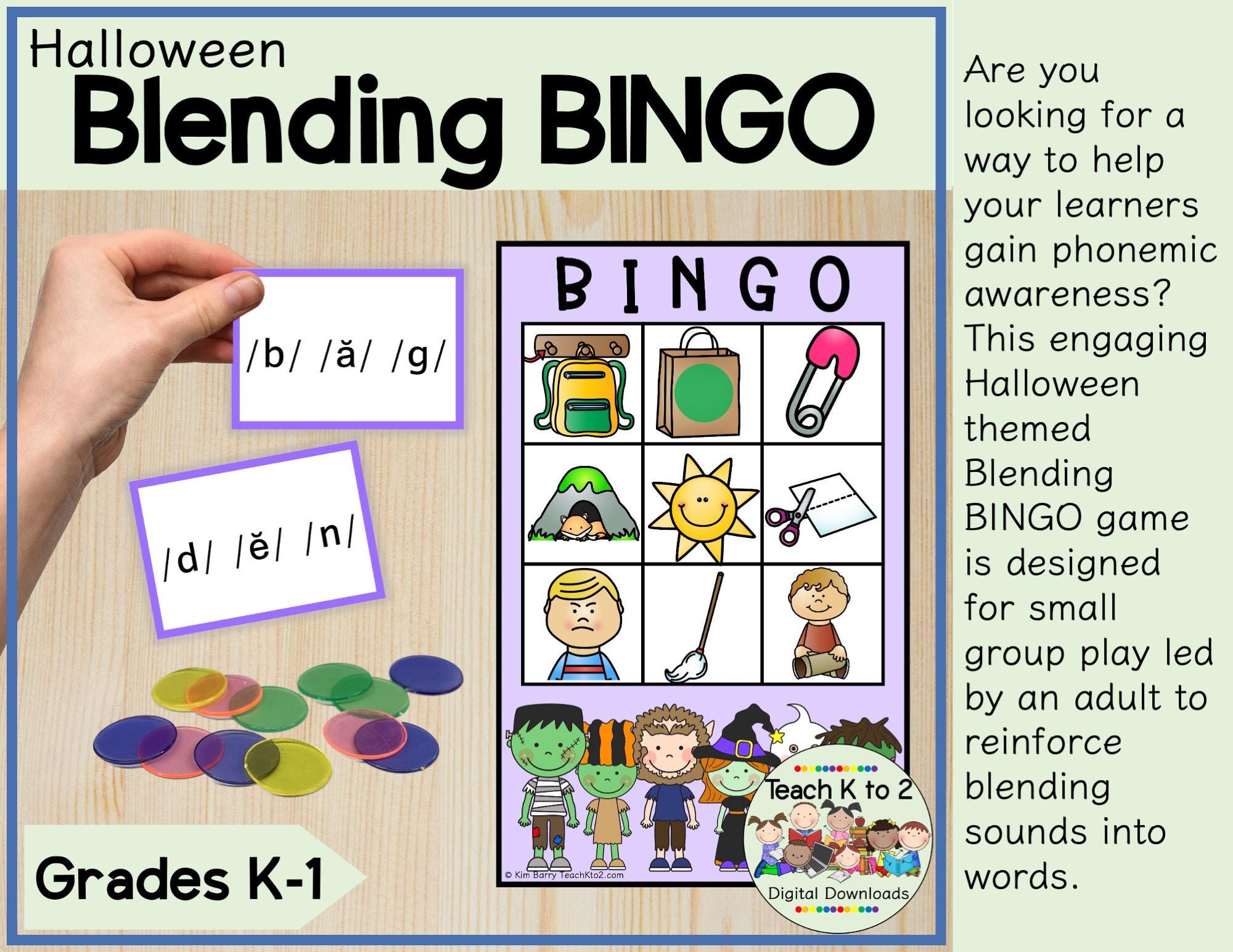 Blending BINGO Phonemic Awareness Halloween Themed Game for ...