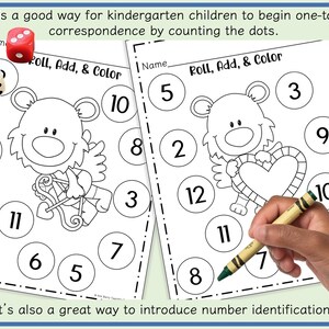 Roll, Add, and Color Valentine's Day Math Dice Game for Kindergarten ...
