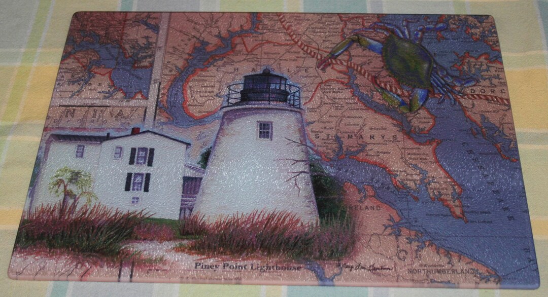 Piney Pt. Lighthouse With Map Cutting Board - Etsy