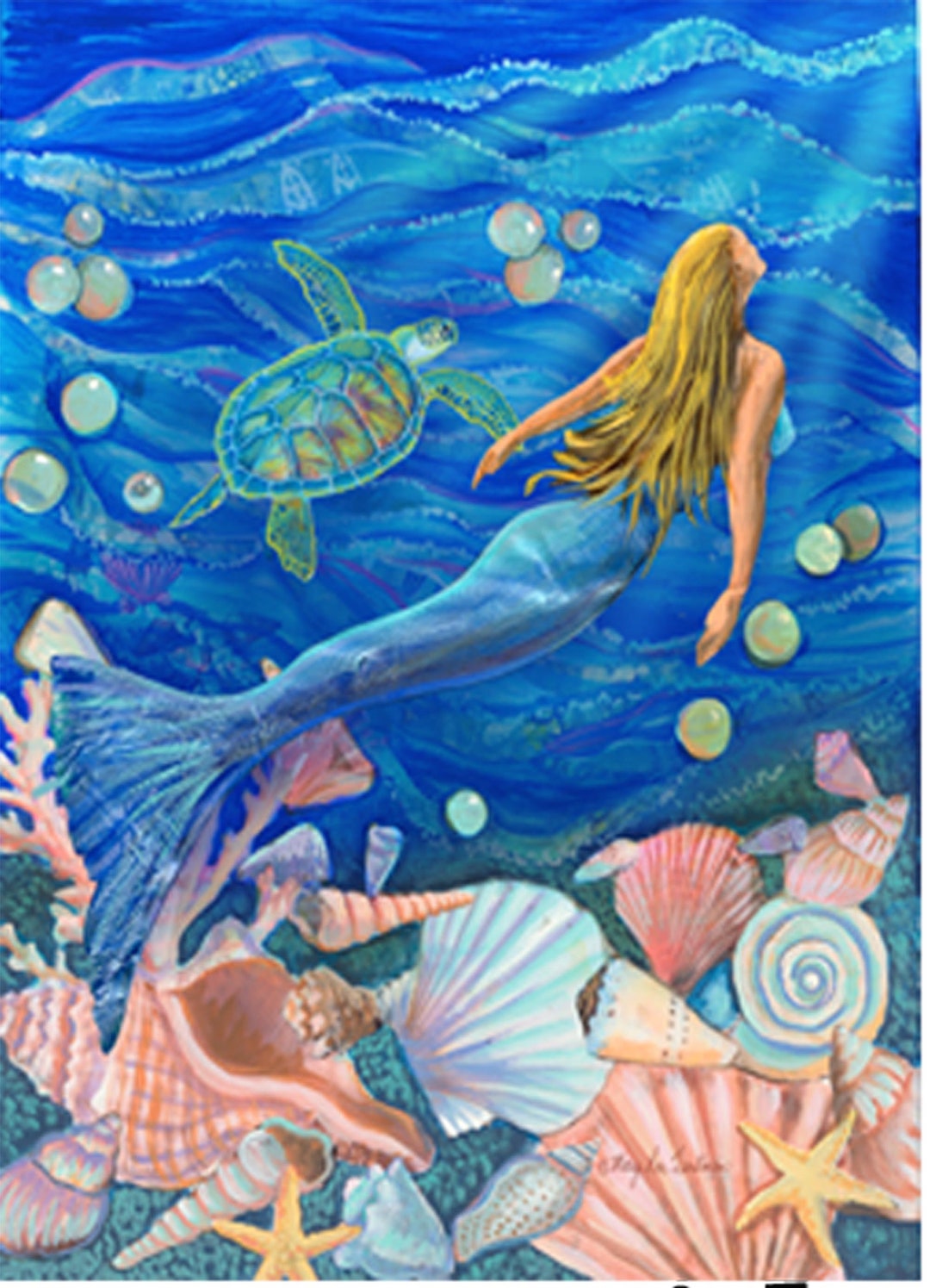 Mermaid Turtle Matted Print - Etsy